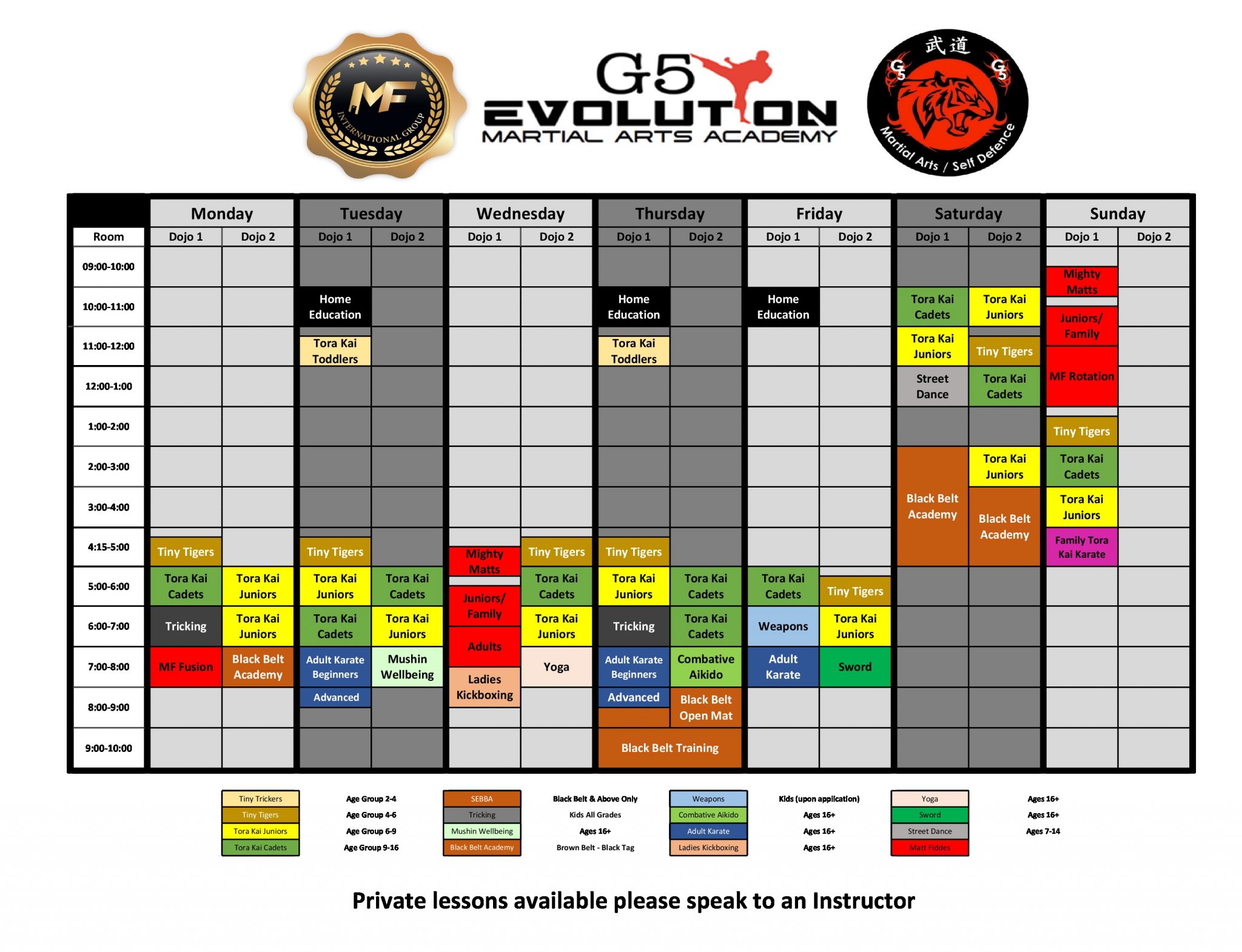 Classes Timetable – G5 Evolution Martial Arts Academy